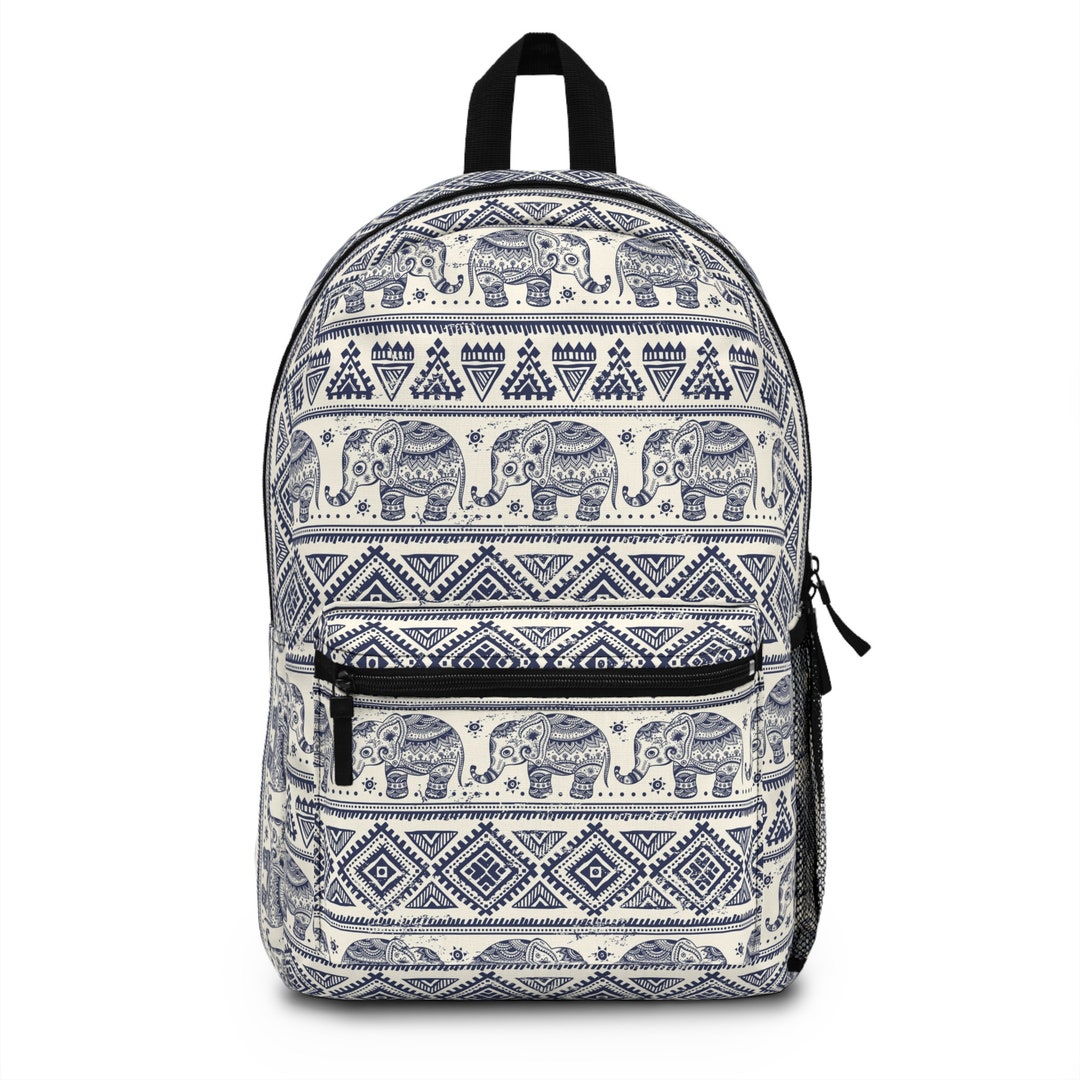 Indian Elephant Backpack - Geometric, Lotus, India, Elephants Pattern ...