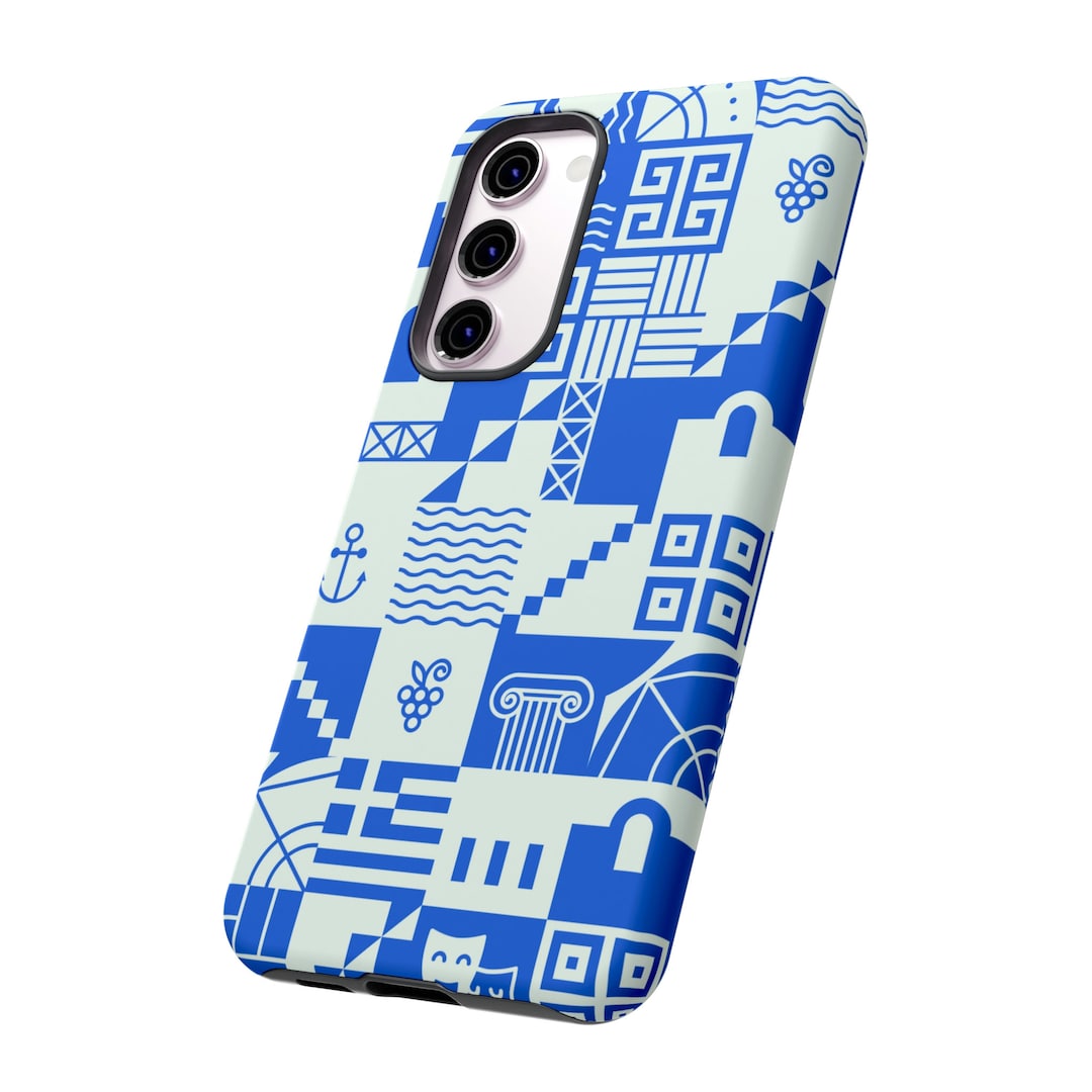 Greek Pattern Cell Phone Case Tough Cases Greece Blue White Tile ...