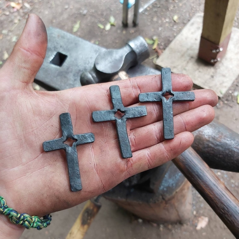 Hand Forged Cross Necklace with Black Cord Large | Etsy