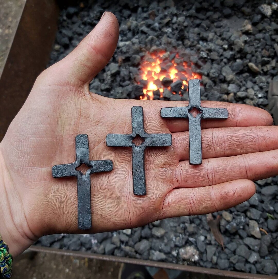 Hand Forged Cross Necklace With Black Cord - Etsy