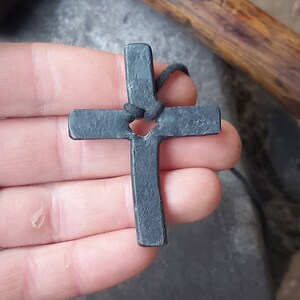 Hand Forged Cross Necklace With Black Cord - Etsy