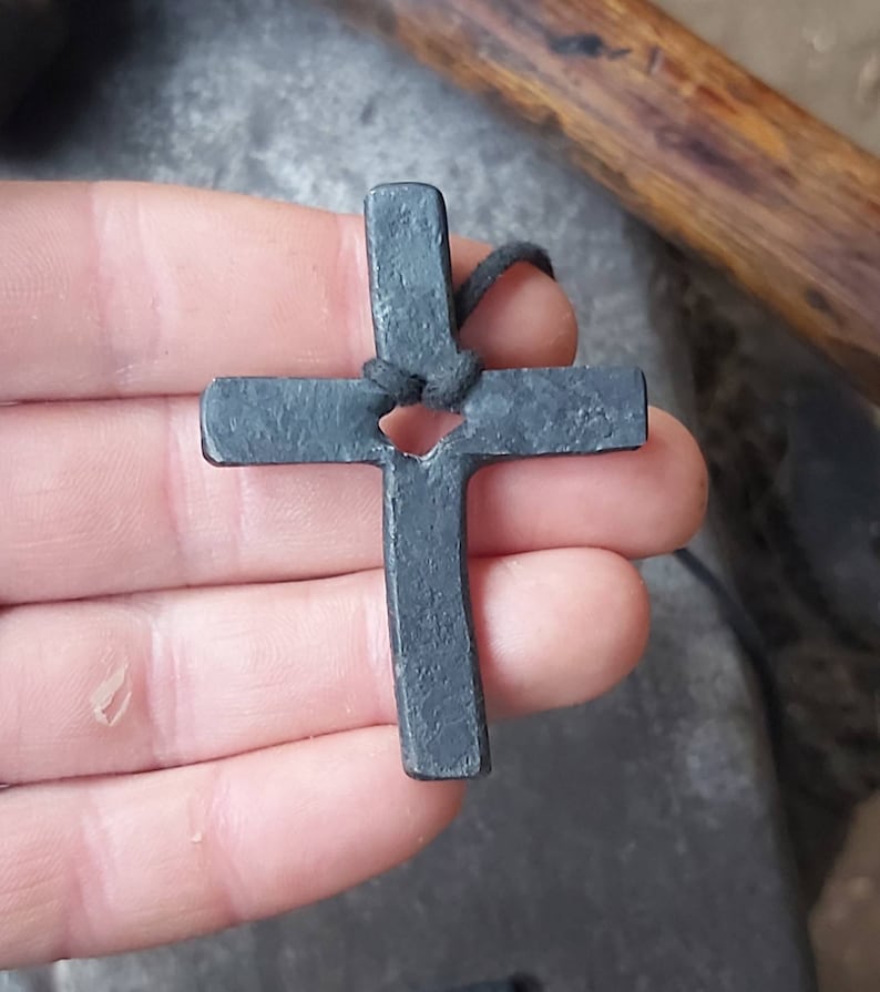 Hand Forged Cross Necklace With Black Cord - Etsy