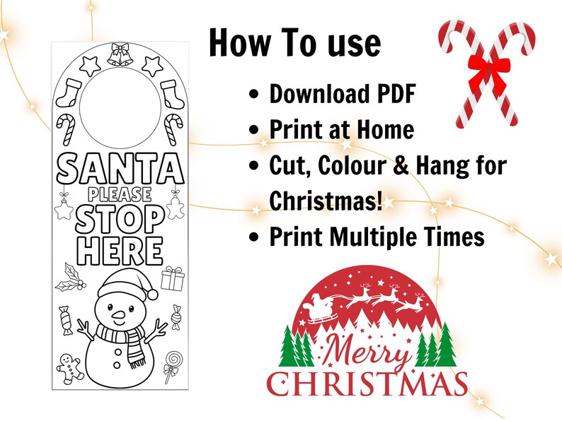 Santa Stop Here Door Hanger Printable | Christmas Colouring Page for ...