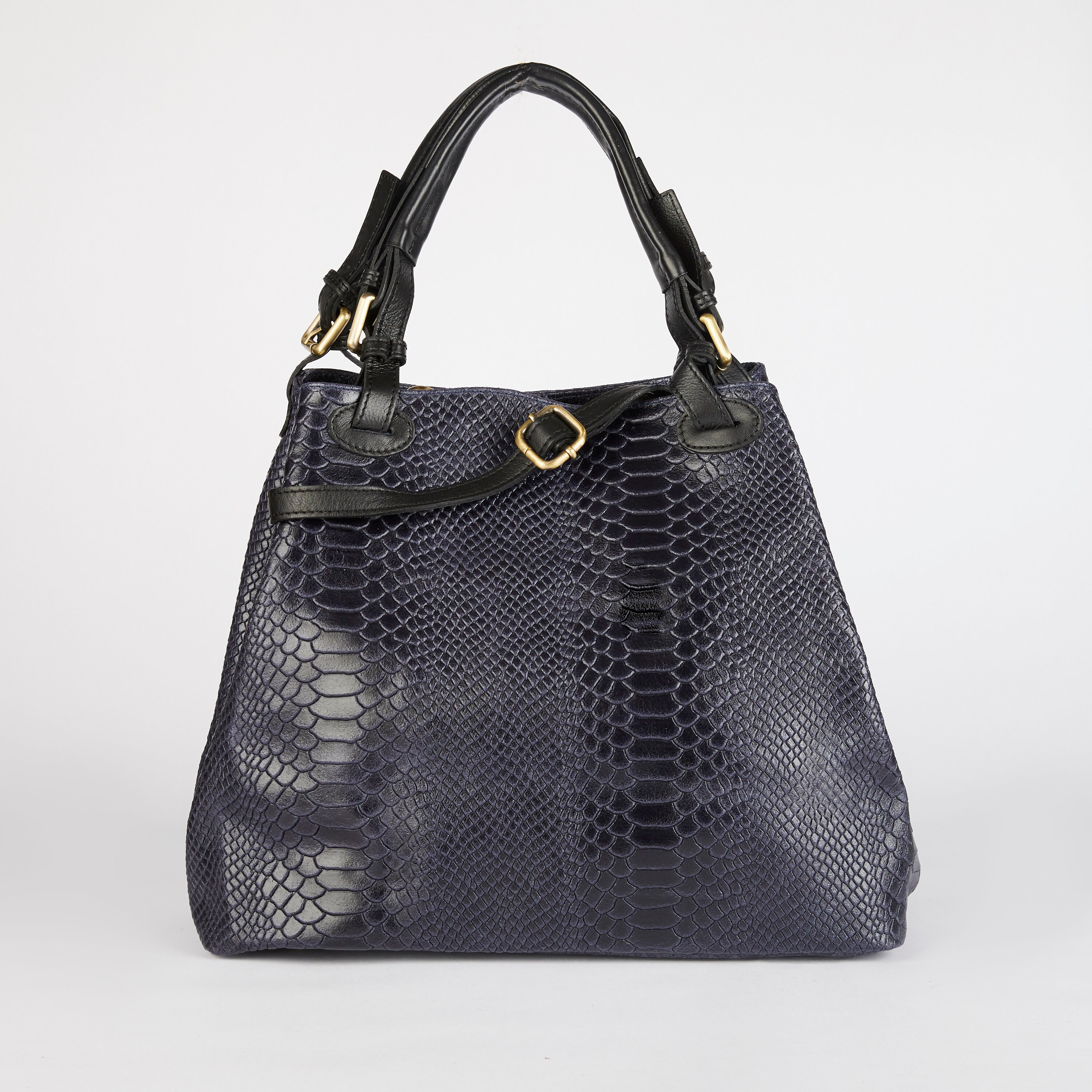 Blue Snake Print Leather Tote Bag / Blue Leather Bag / Blue - Etsy