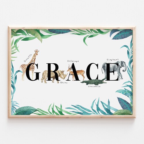 Woodland Animal Name Illustration Print Children's Kids - Etsy