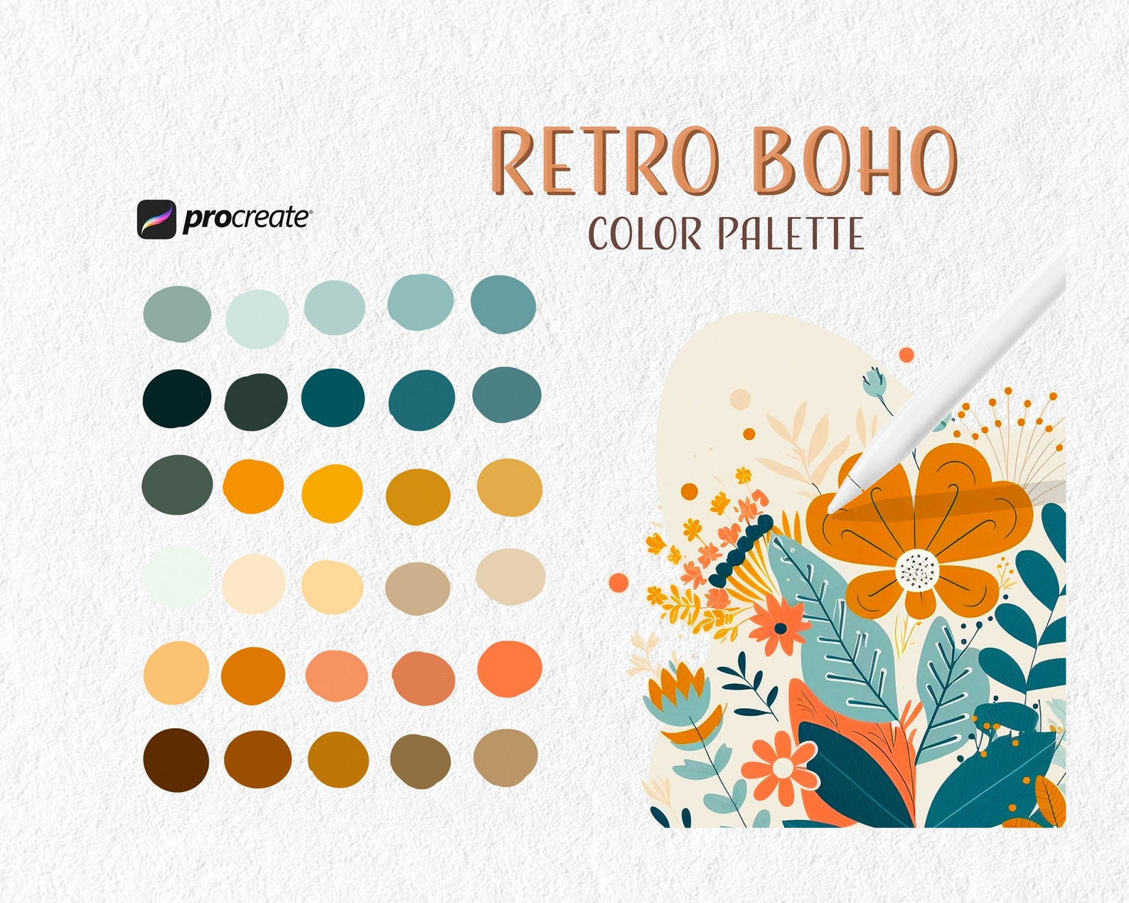 Procreate Color Palette Set Digital Art Palette Retro Boho Scheme ...