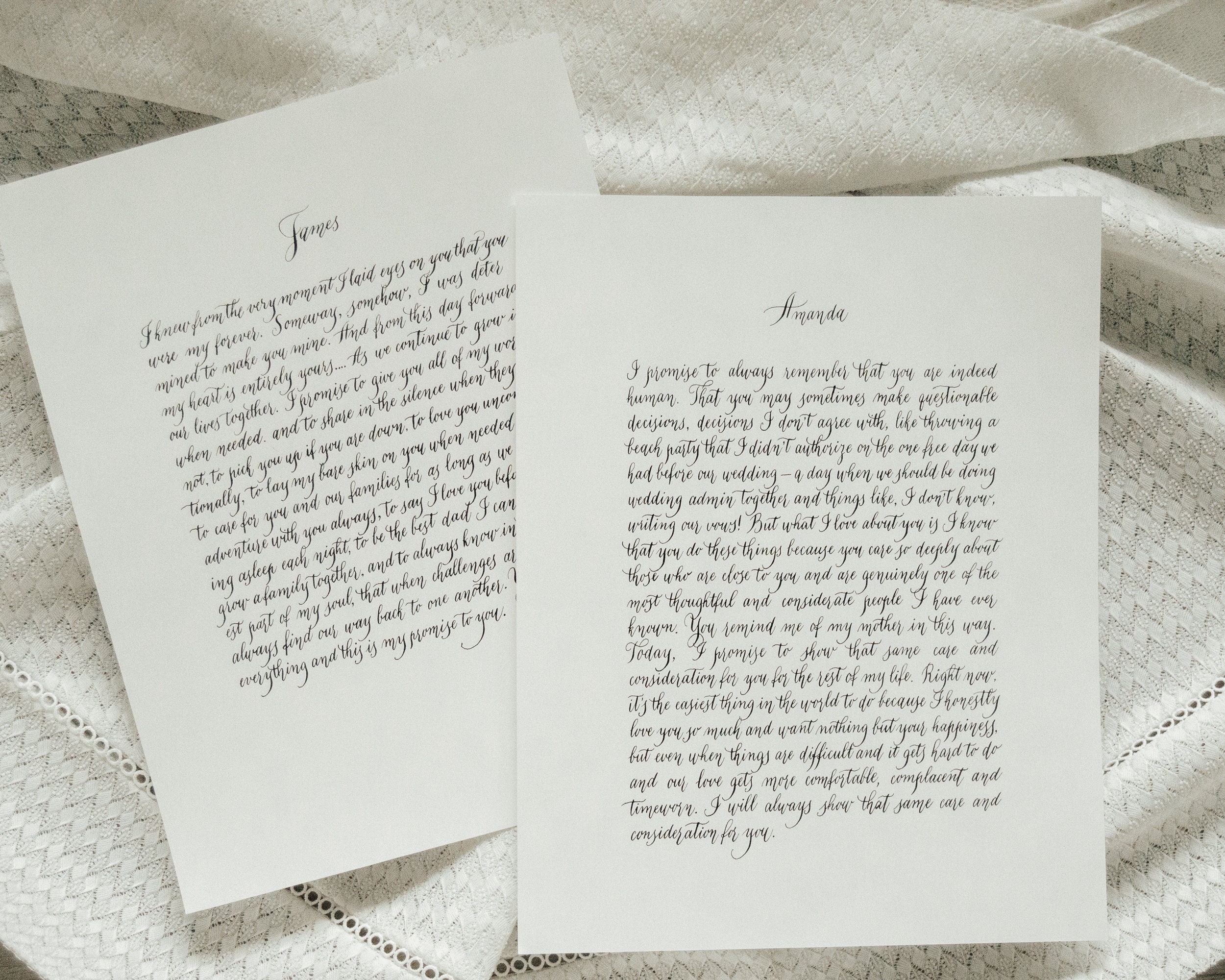 Custom Calligraphy Vow Handwritten Letter His and Her Marriage Promises ...