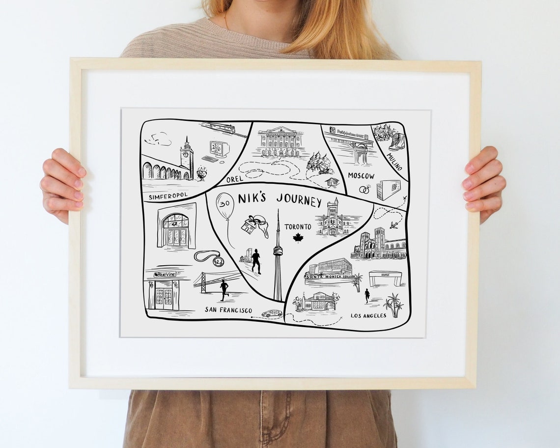 Personalized 50th Birthday Milestone Drawing Map Favorite Memory ...