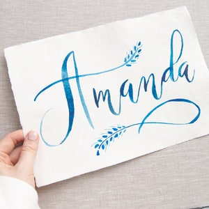 Custom Watercolor Name Calligraphy Print Watercolor Nursery Wall Decor ...