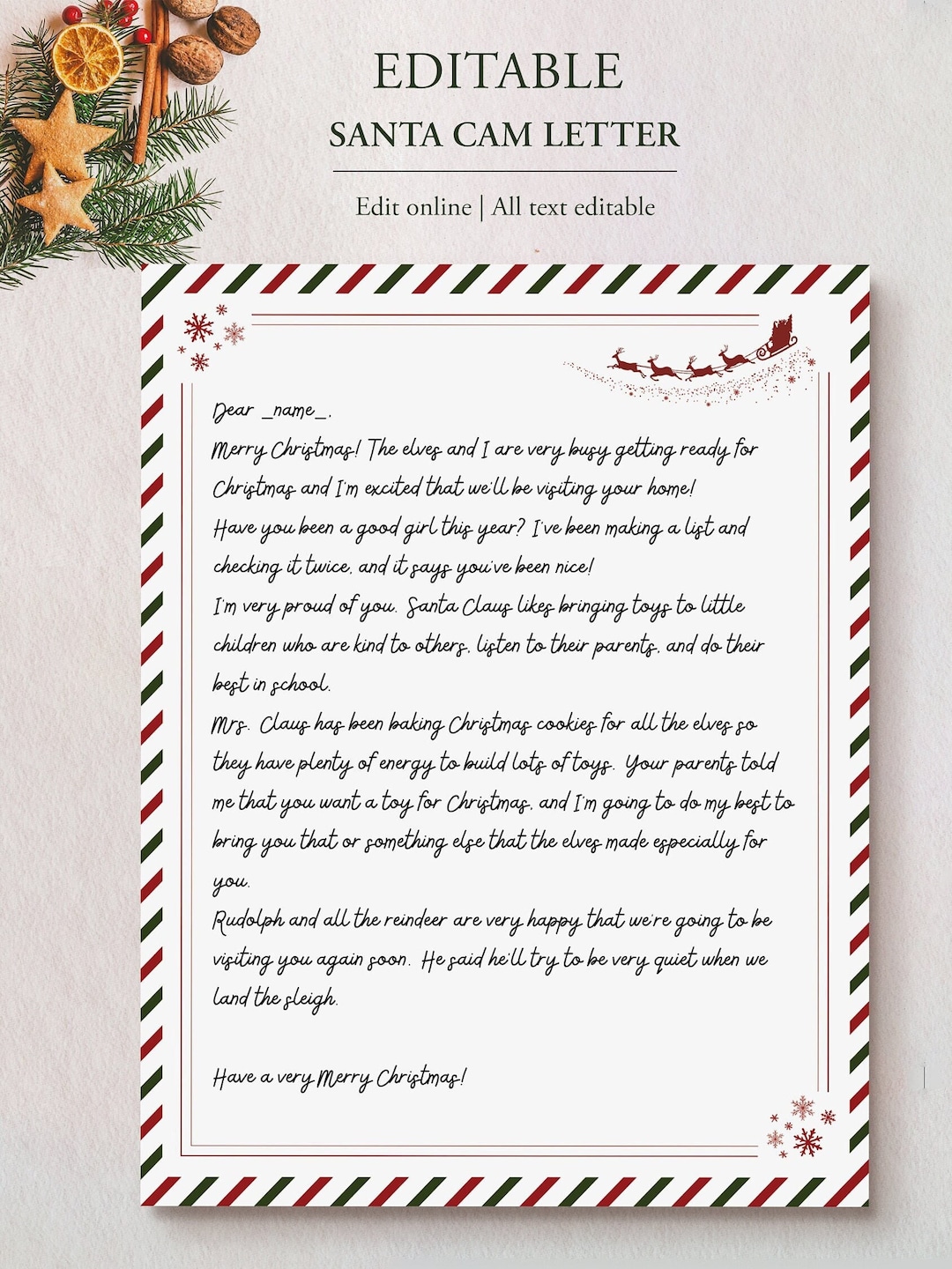 Editable Santa Cam Letter From Santa Claus Editable Letter Editable ...