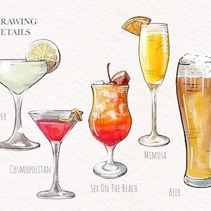 Cocktail Illustration Hand Drawn Cocktail Clip Art Signature Drink Sign ...