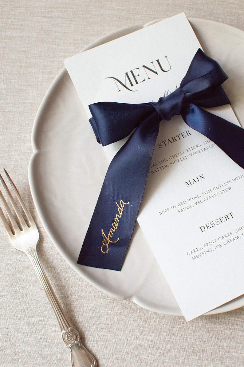 Custom Name Ribbon Ribbon Place Setting for Wedding Event Bow Place ...