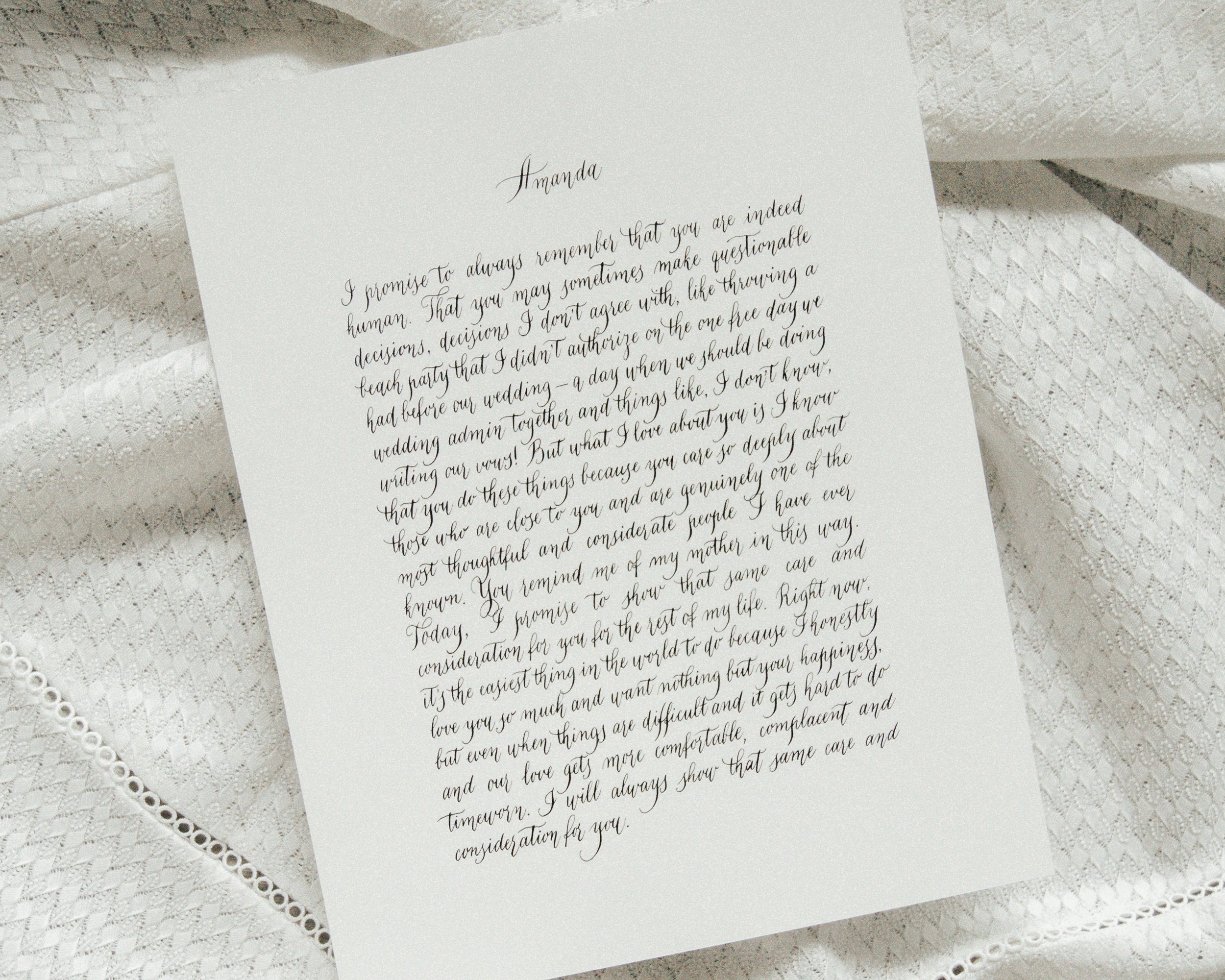 Custom Calligraphy Letter Handwritten Calligraphy Vow Custom ...