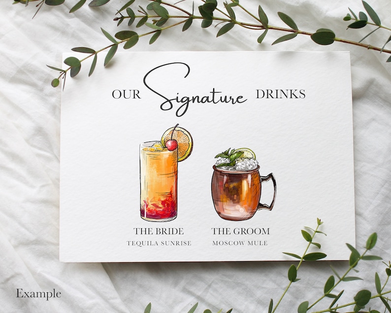 Cocktail Illustration Hand Drawn Cocktail Clip Art Signature Drink Sign ...