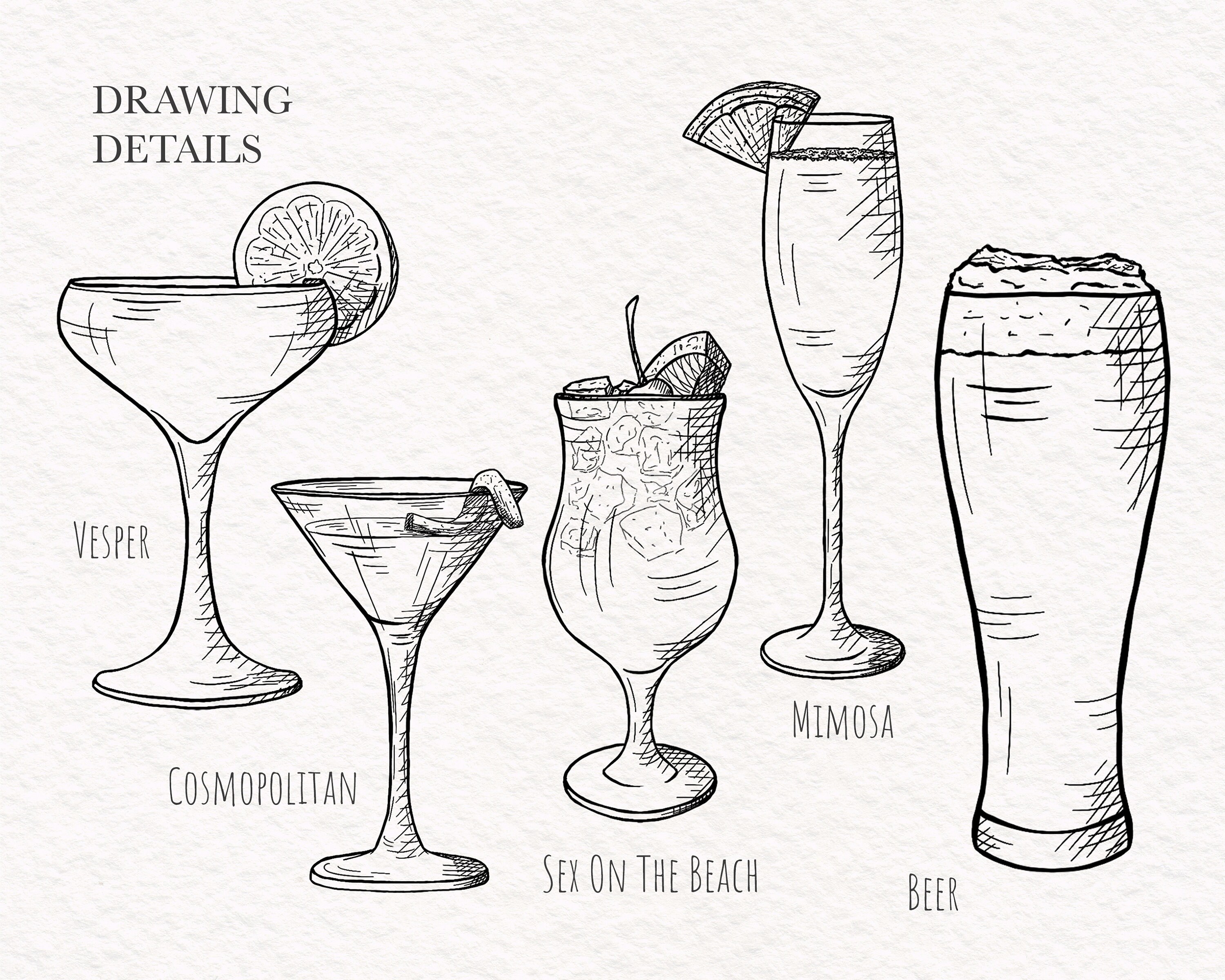 Signature Cocktail Illustration Hand Drawn Cocktail Clip Art Signature ...