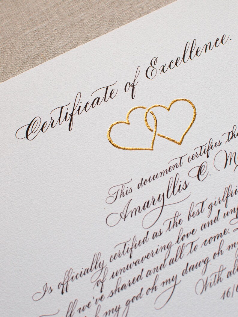 Custom Calligraphy Wedding Certificate Calligraphy Services Graduation ...