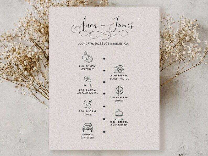 Editable Wedding Day Timeline Wedding Reception Schedule Info - Etsy