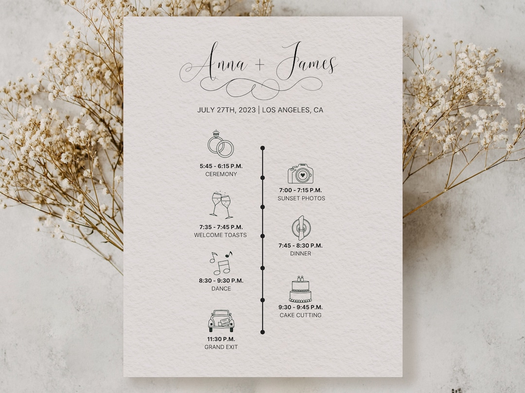 Editable Wedding Day Timeline Wedding Reception Schedule Info Wedding ...