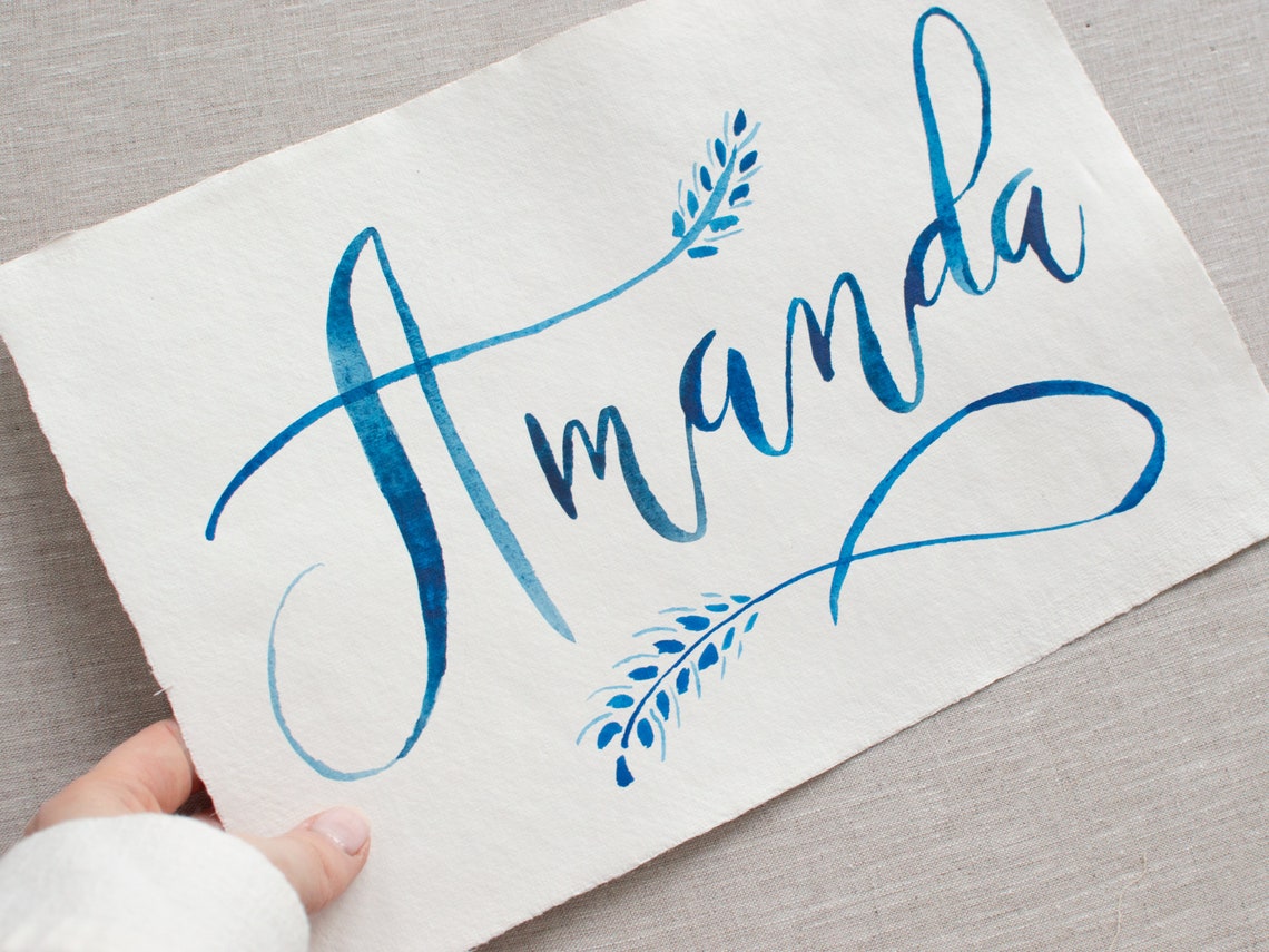 Custom Watercolor Name Calligraphy Print Watercolor Nursery Wall Decor ...