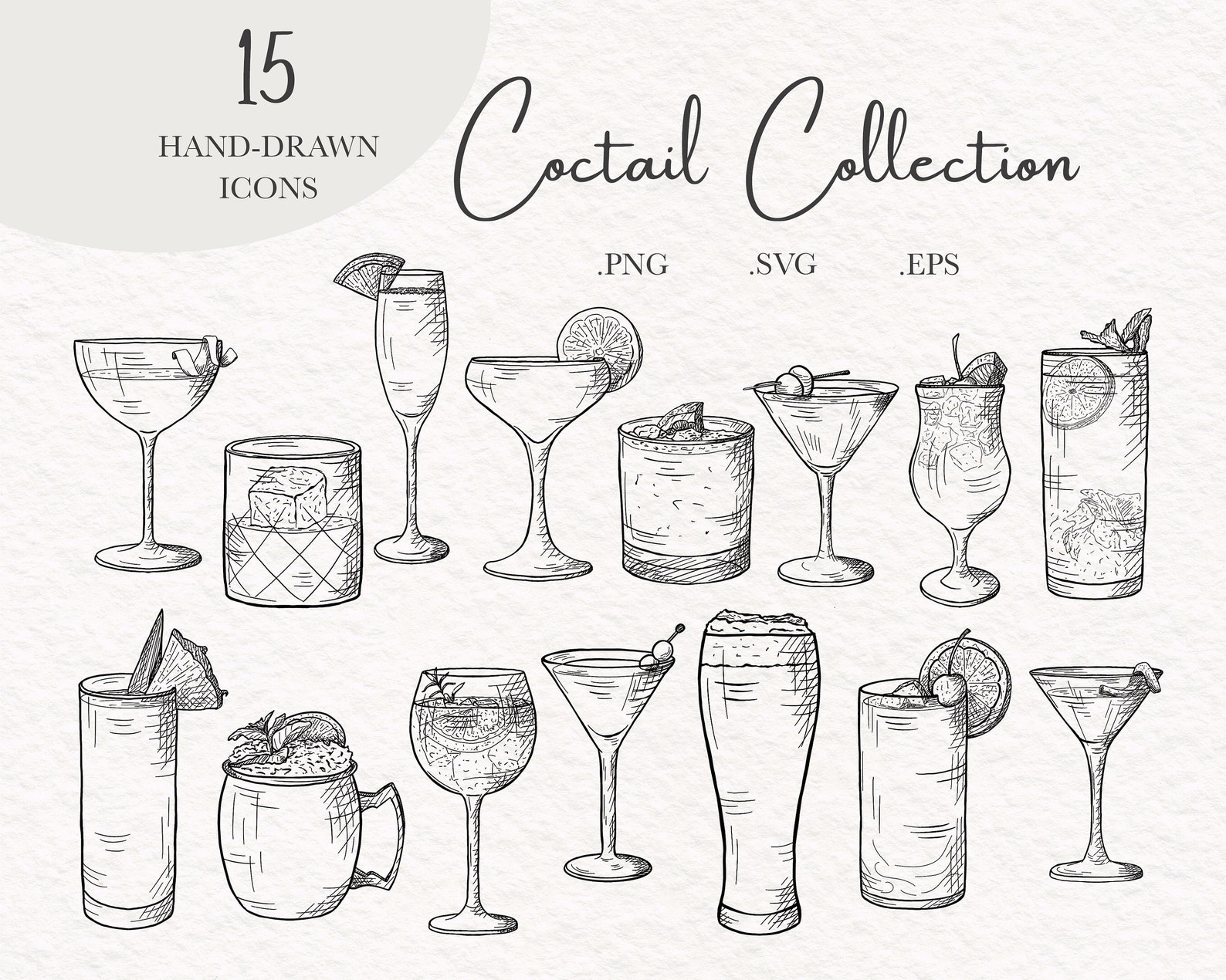 Signature Cocktail Illustration Hand Drawn Cocktail Clip Art Signature ...