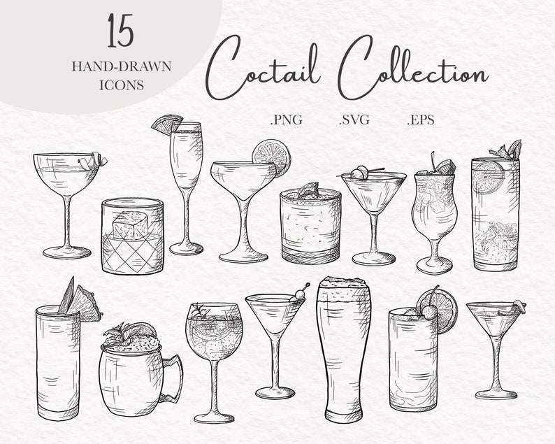 Signature Cocktail Illustration Hand Drawn Cocktail Clip Art Signature ...