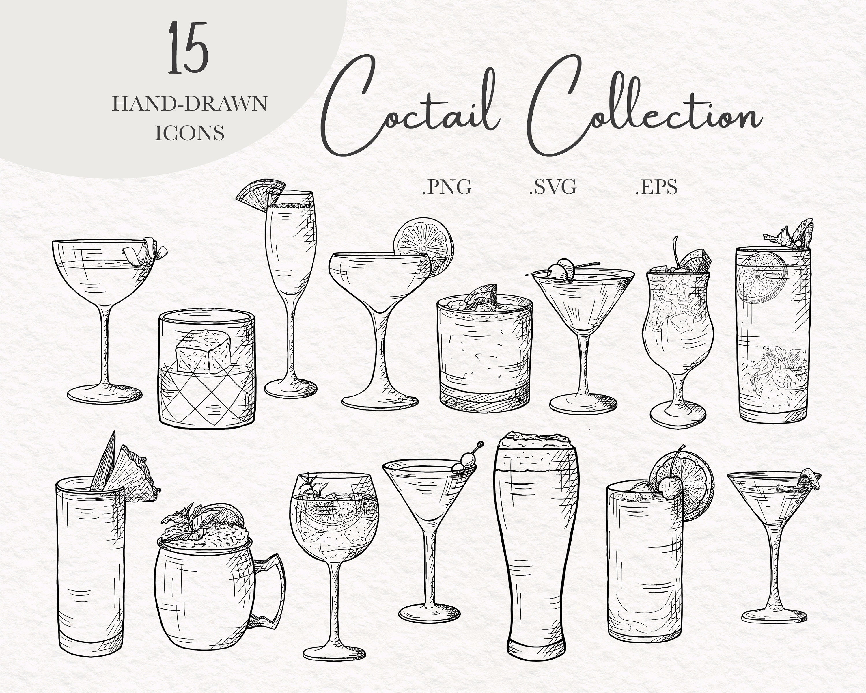 Vintage Cocktail Drawing
