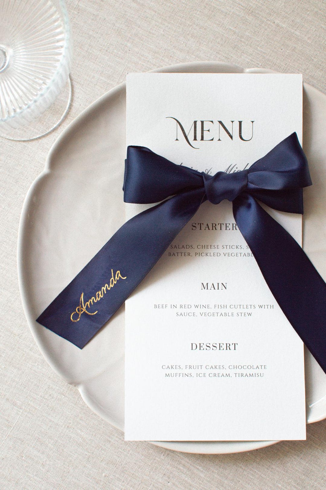 Custom Name Ribbon Ribbon Place Setting for Wedding Event Bow Place ...