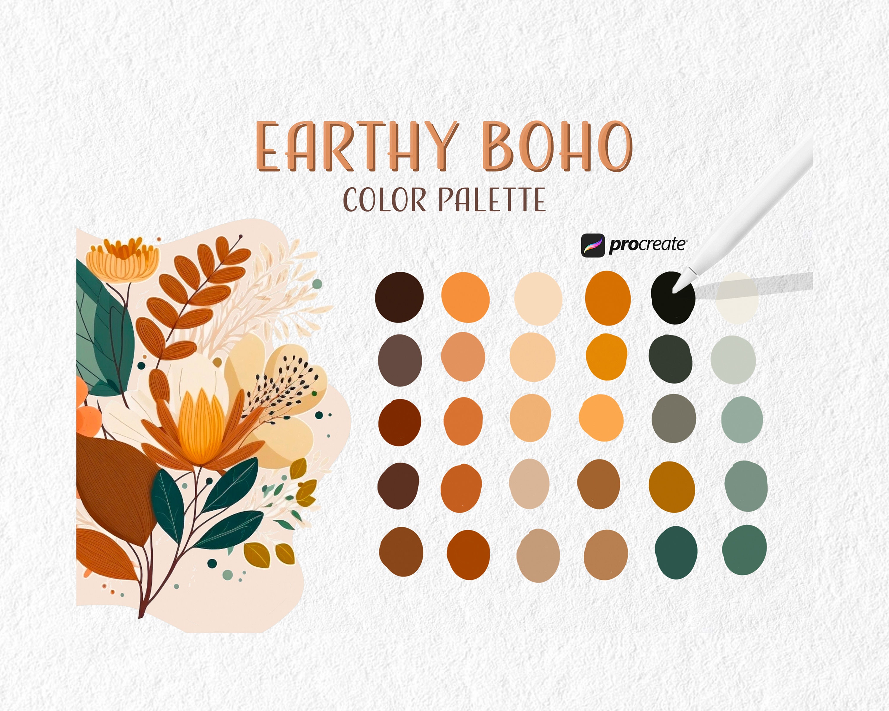 Procreate Color Palette Earthy Boho Color Scheme Branding Design Palette Procreate Bright Color