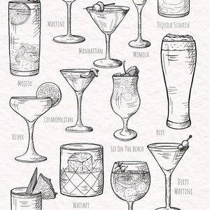 Signature Cocktail Illustration Hand Drawn Cocktail Clip Art Signature ...