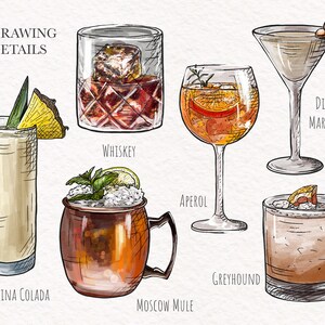 Cocktail Illustration Hand Drawn Cocktail Clip Art Signature Drink Sign ...