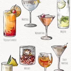 Cocktail Illustration Hand Drawn Cocktail Clip Art Signature Drink Sign ...