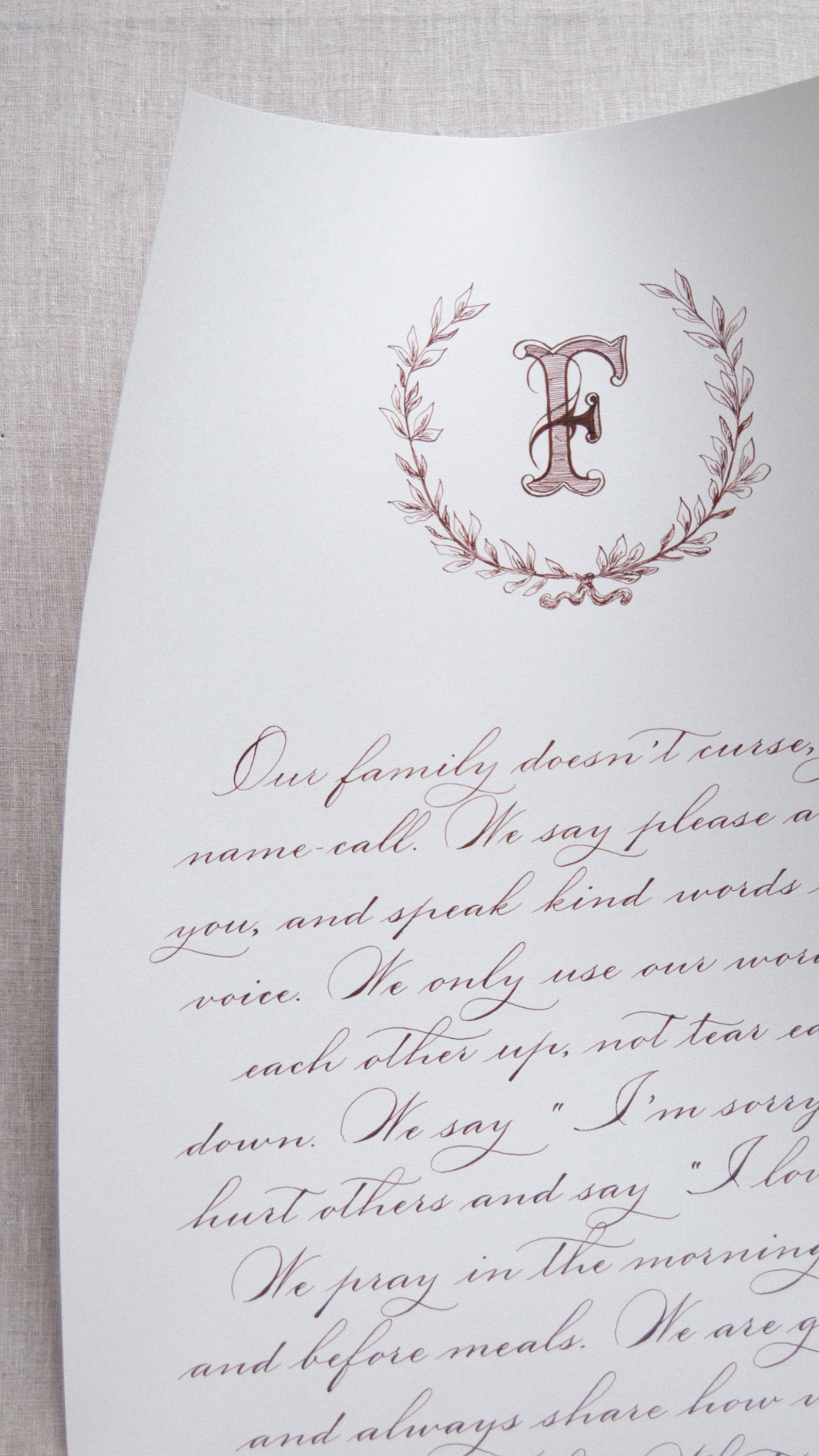 Custom Calligraphy Service Family Reminder Family Values House - Etsy