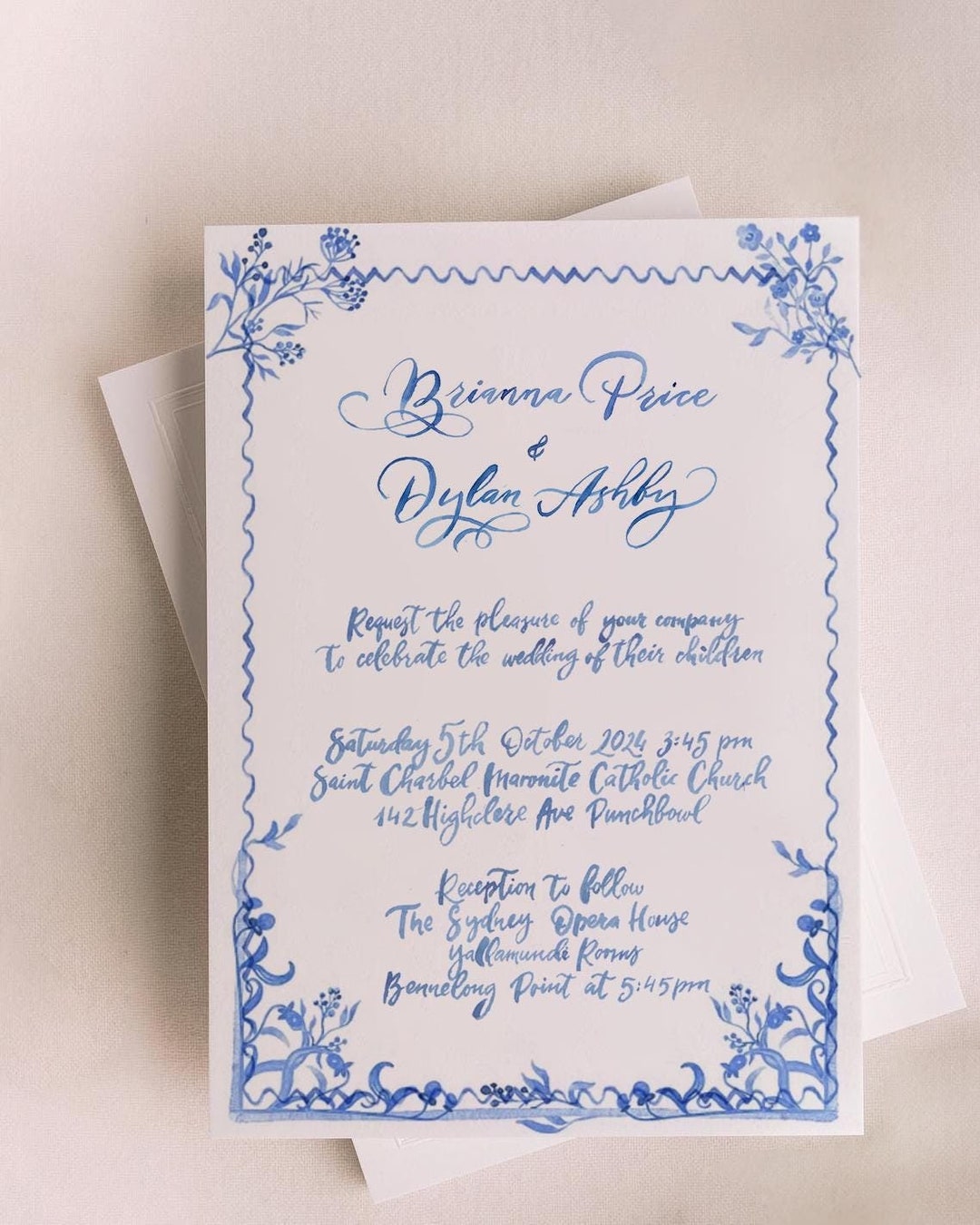 Handpainted Couple Invitation Watercolor Wedding Invite Custom Wedding ...