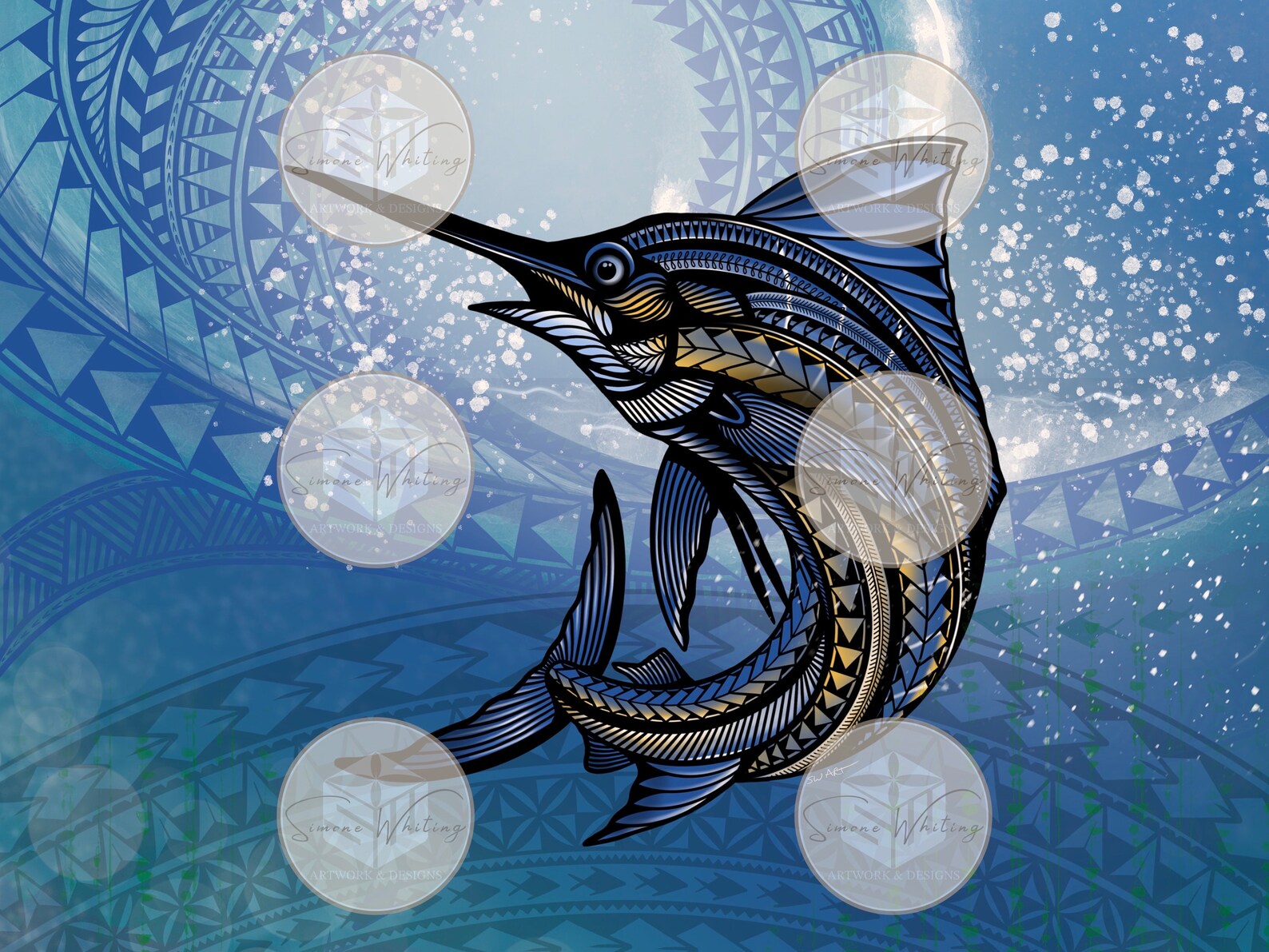 Digital Polynesian Sword Fish Artwork by Simone Whiting - Etsy