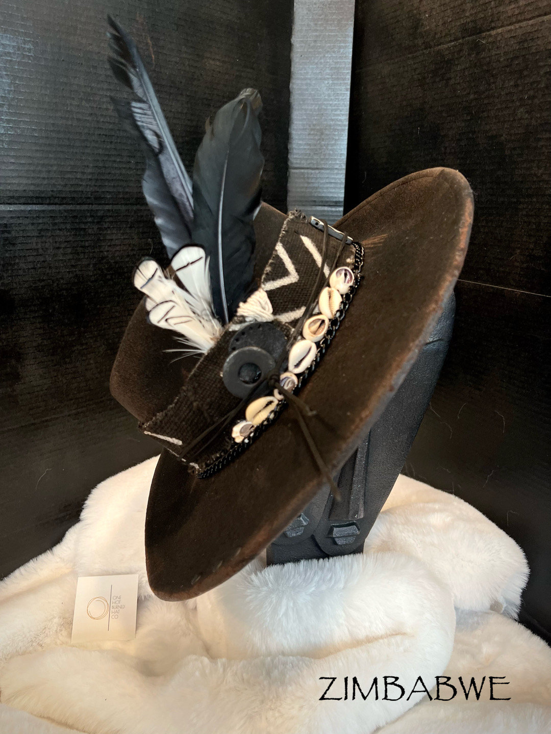 Custom Burned Wool Rancher Hat: Mud Cloth, Cowrie Beads - Etsy