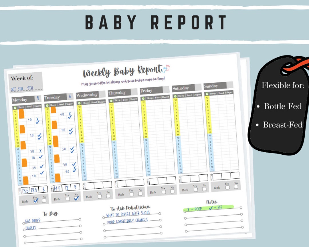 Baby Report, Printable Baby Tracker, Newborn Report, Baby Care Log ...