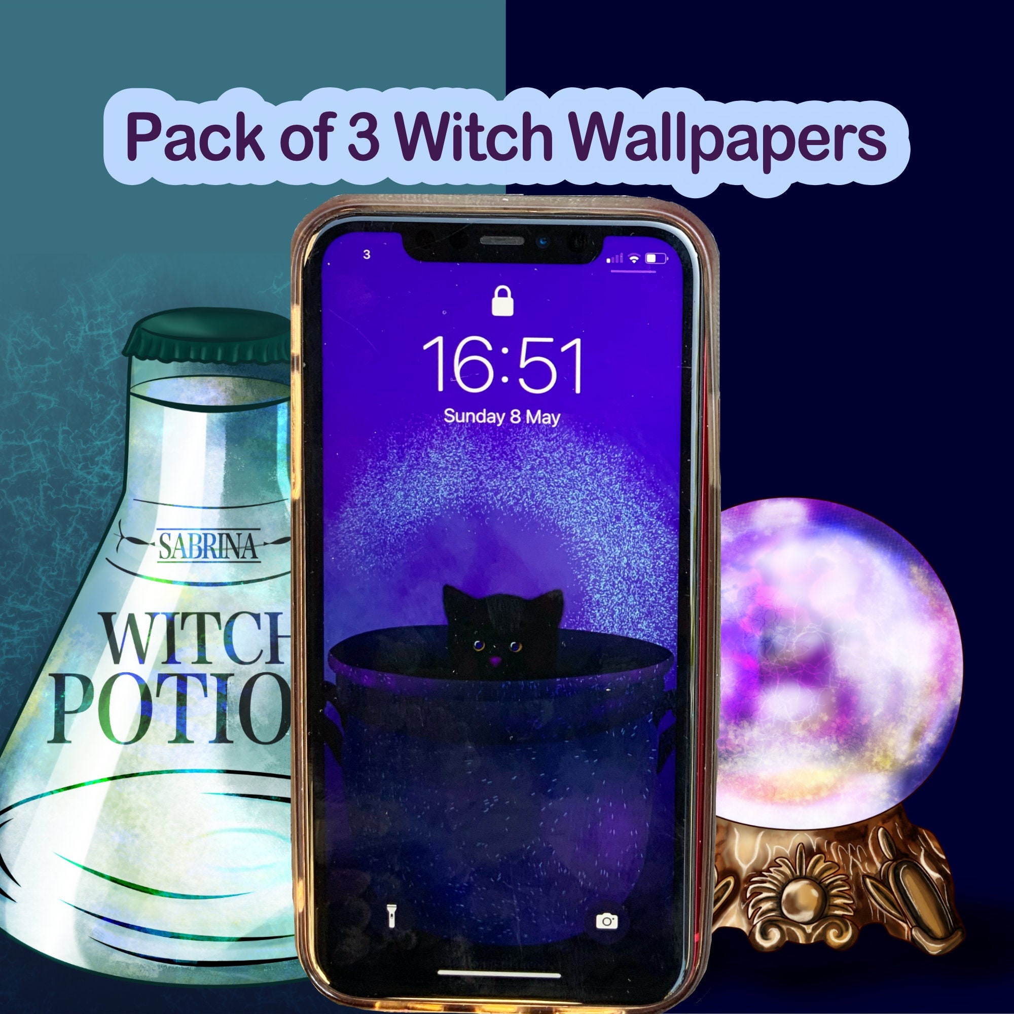 Digital Download Pack of 3 Witch Wallpaper Lock Screen Background ...