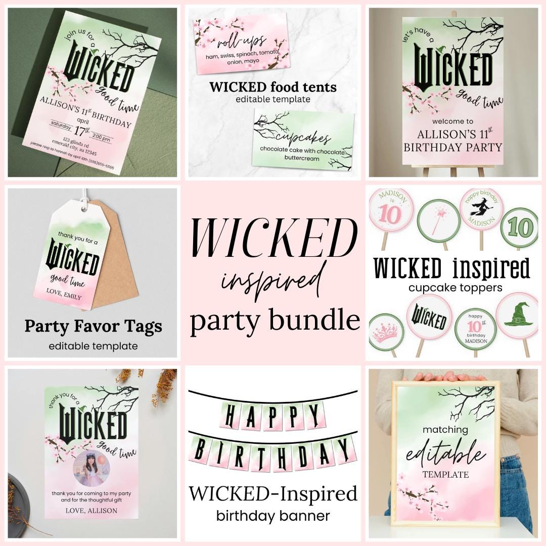 Wicked Birthday Party Template Bundle, Digital Party Pack, Invite ...