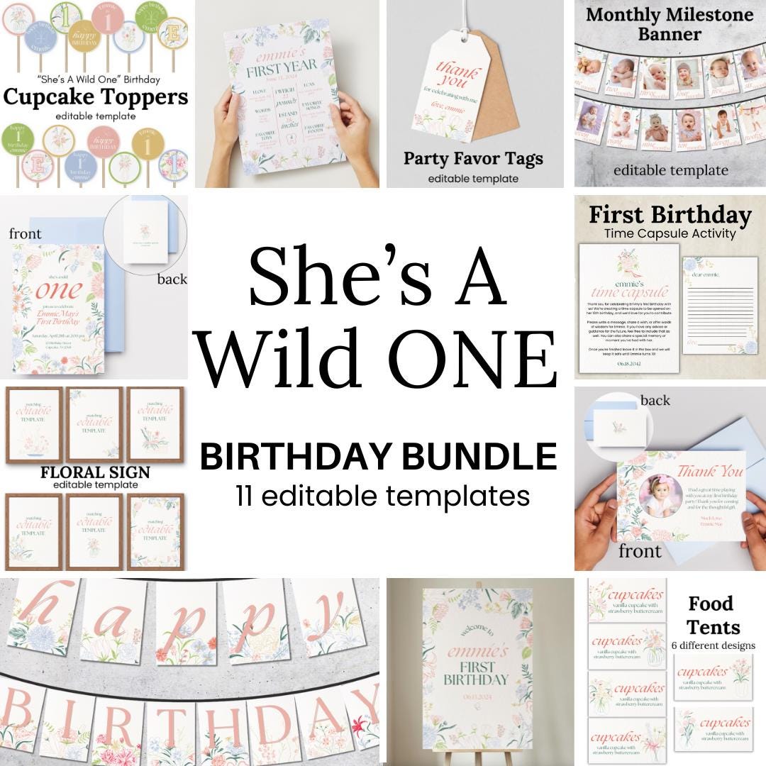 She's a Wild ONE Theme, First Birthday Bundle, Wildflower Birthday ...