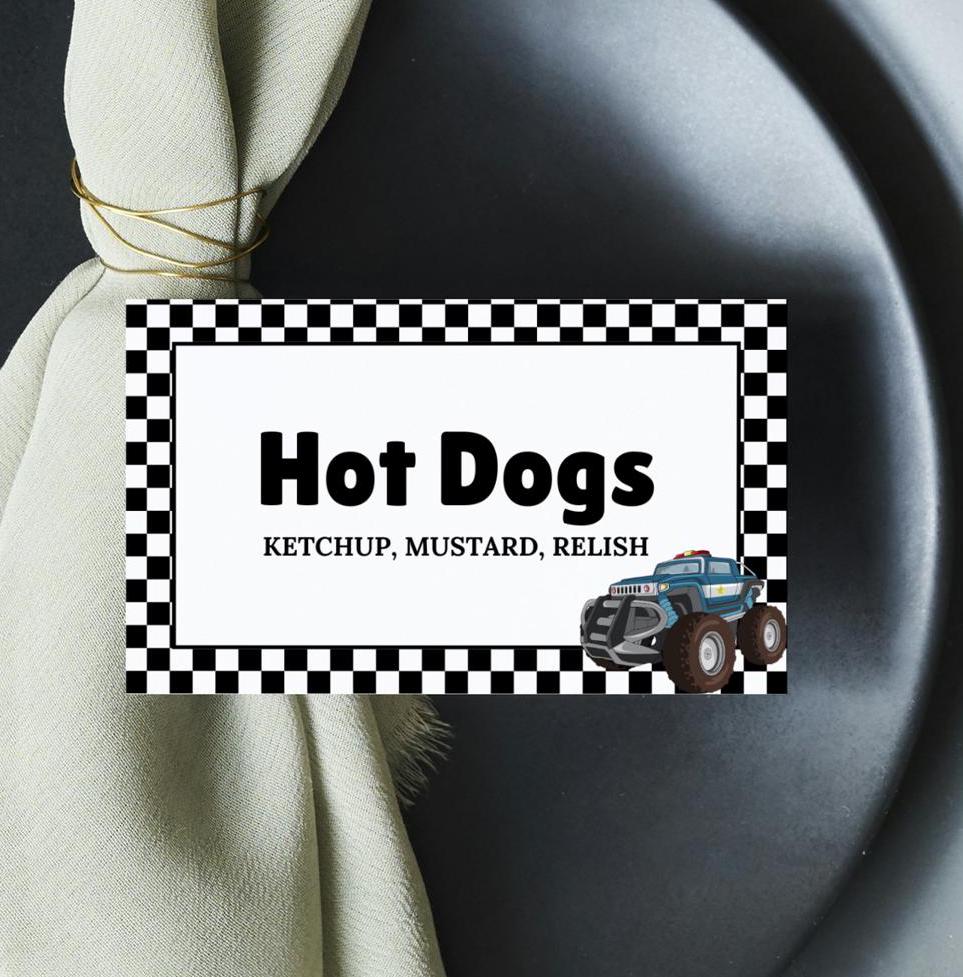 Monster Truck Food Tent Cards, Editable Party Labels, Monster Truck ...