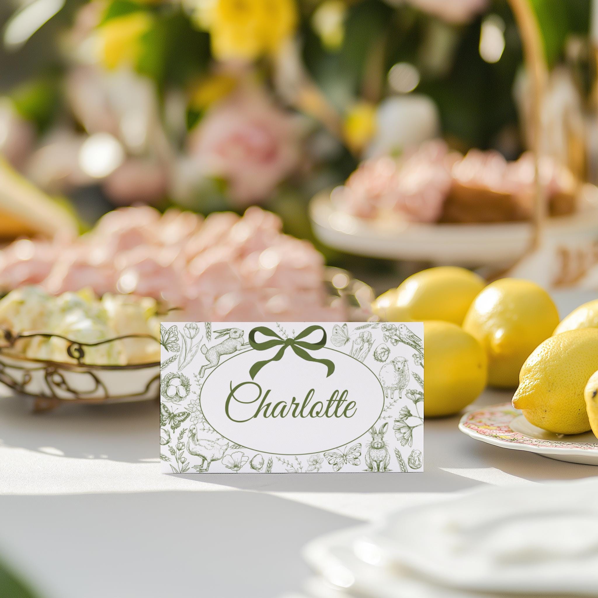 Chinoiserie Easter Place Cards, Green, Easter Name Tags ...