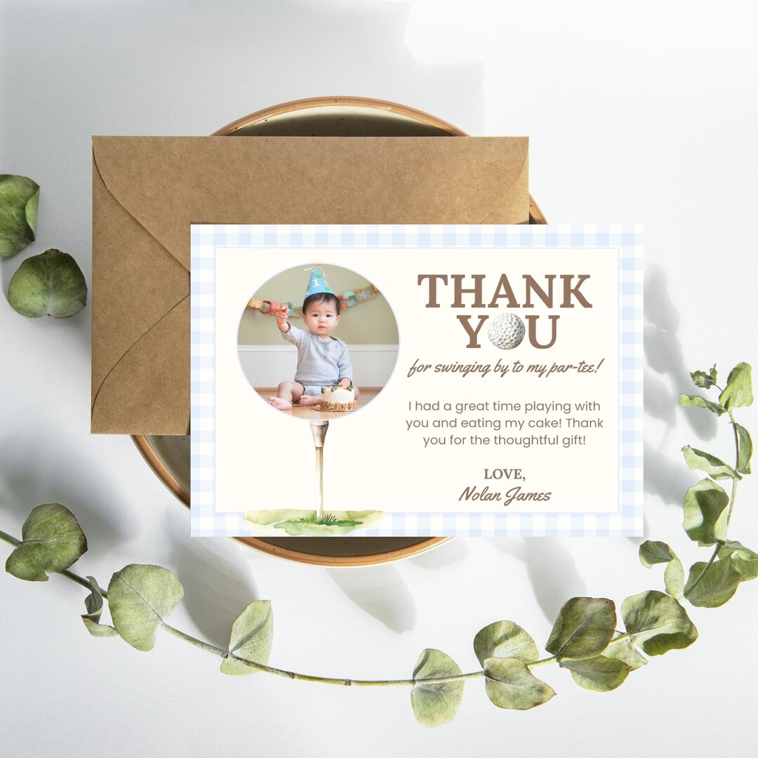 Hole in One Birthday Thank You Card, Golf First Birthday, Hole in One ...