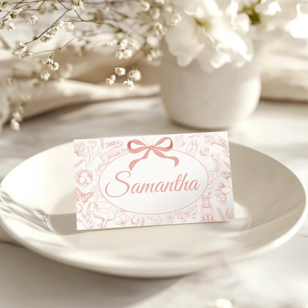 Chinoiserie Easter Place Cards, Easter Name Tags, Dusty Pink ...