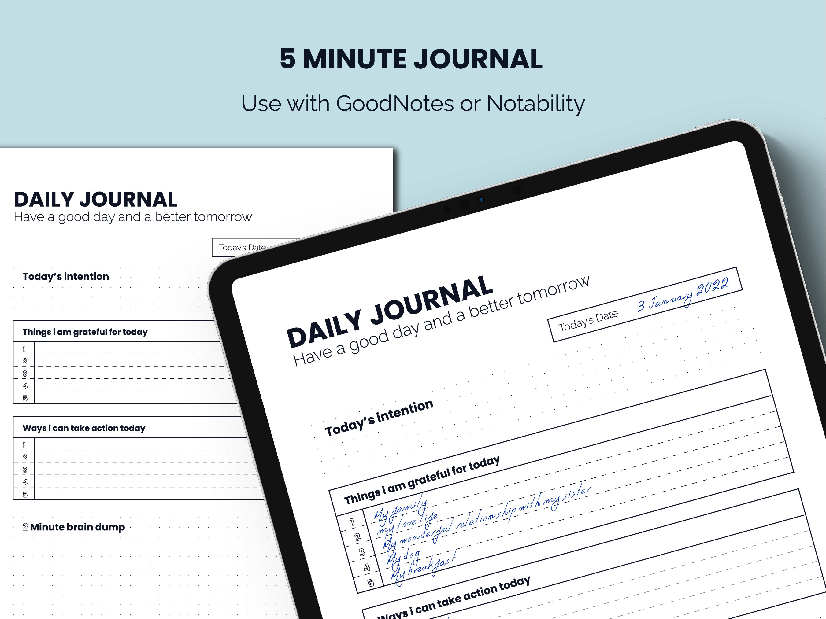 5 Minute Journal, Digital Gratitude Journal, Self Reflection Journal ...