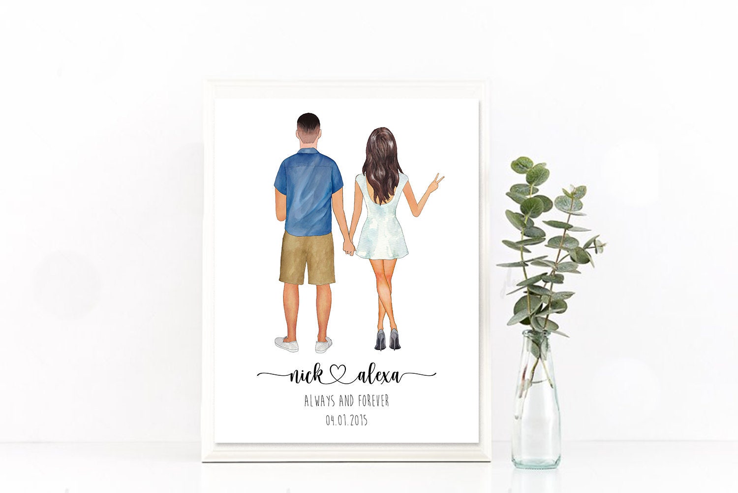 Custom Couples Portrait Personalized Couples Print Etsy