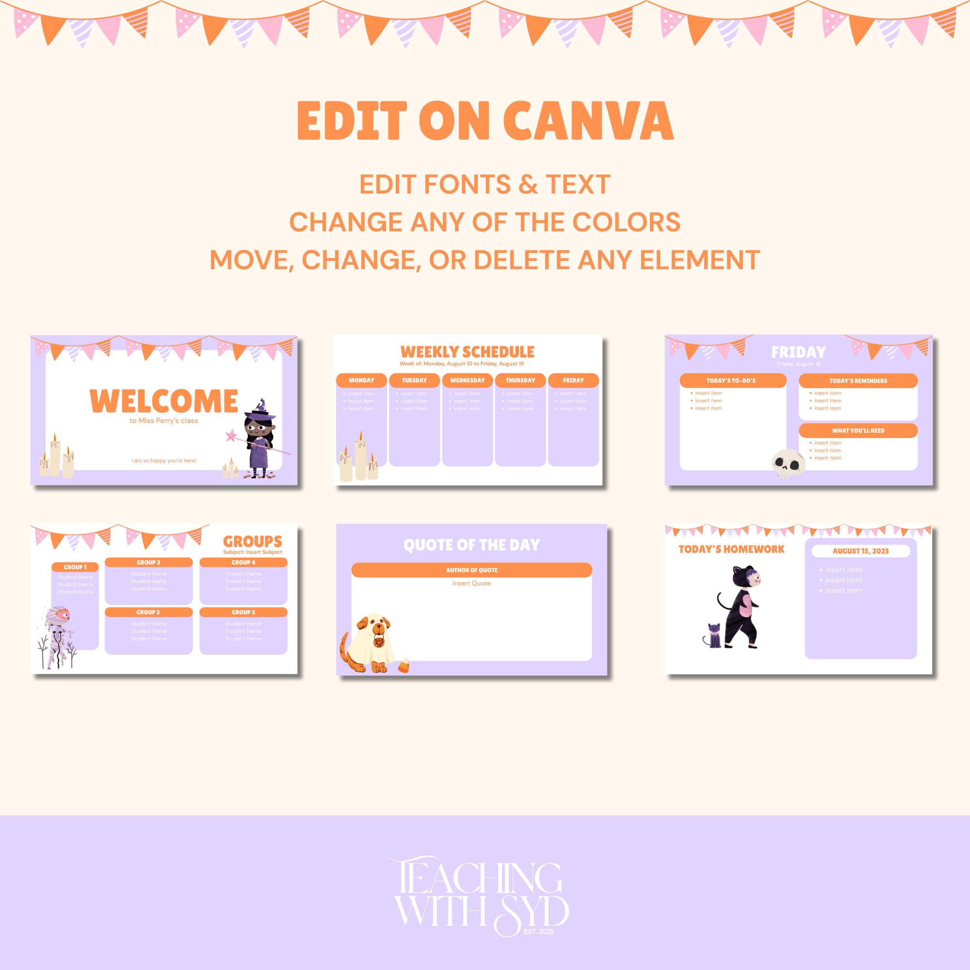 Editable Halloween Daily Classroom Slides | Canva Template - Etsy