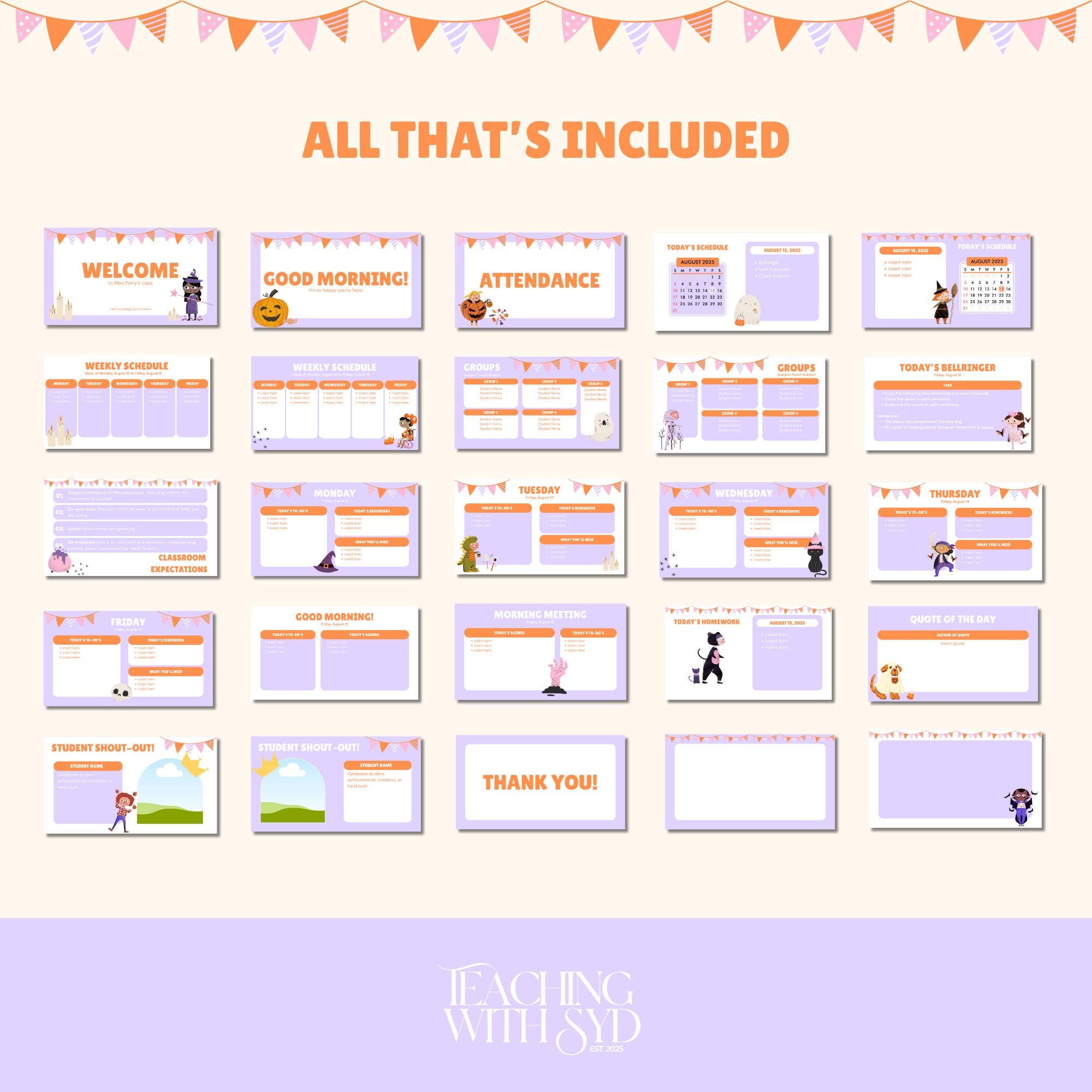 Editable Halloween Daily Classroom Slides | Canva Template - Etsy