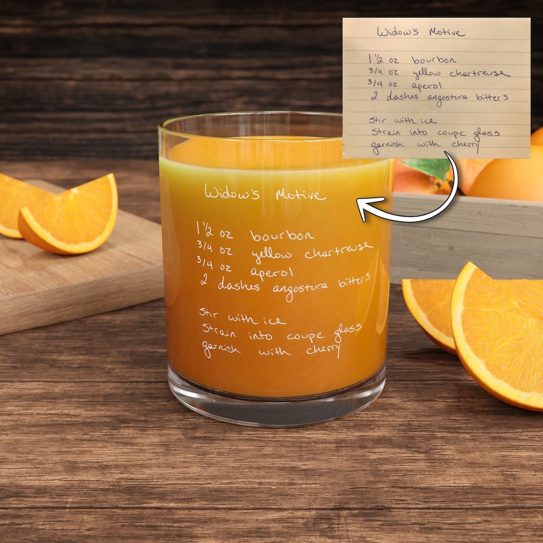 Custom Handwriting Bar Glass • Cocktail Drink Recipe Glass • Custom ...