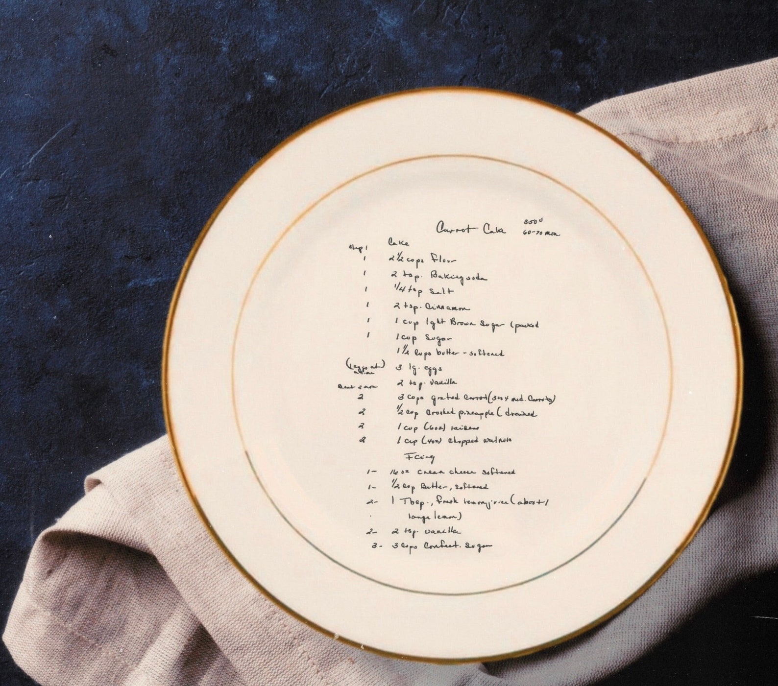 CERAMIC Handwritten Recipe Gold Trim Plate, Glass Personalized Recipe ...