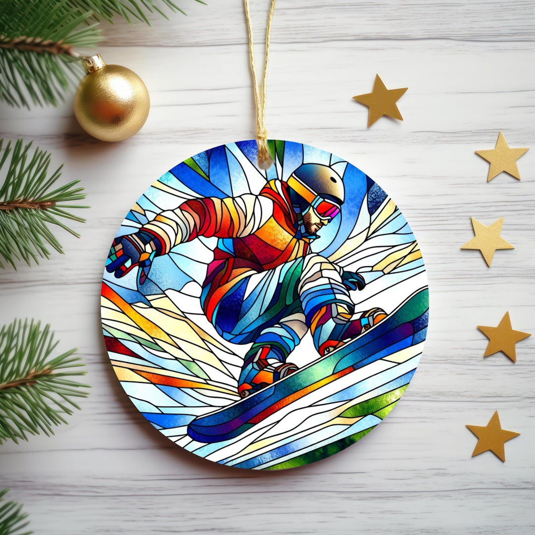 Snowboarding Guy Ornament, Stained Glass, Snowboarder Ornament, Winter ...